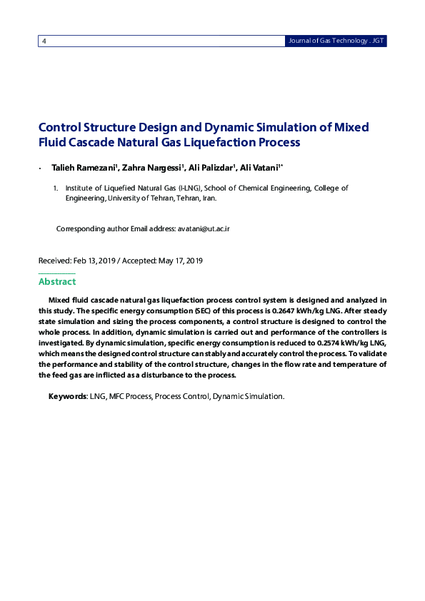 (PDF) Control Structure Design and Dynamic Simulation of Mixed Fluid Cascade Natural Gas ...