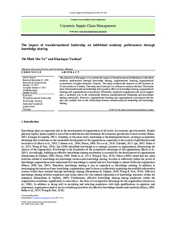 (PDF) The impact of transformational leadership on individual academy performance through ...