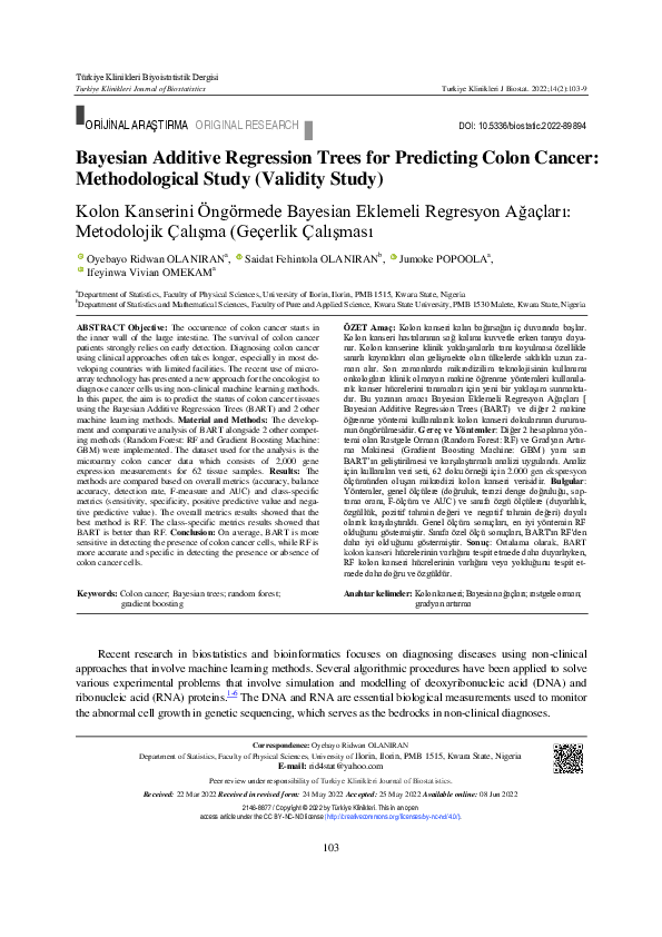 Pdf Bayesian Trees For Colon Cancer Prediction