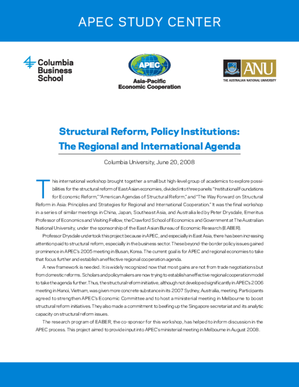 (PDF) Apec Study Center the Regional and International Agenda