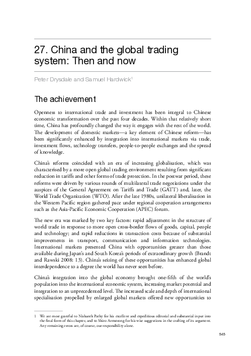 (PDF) China and the global trading system: Then and now