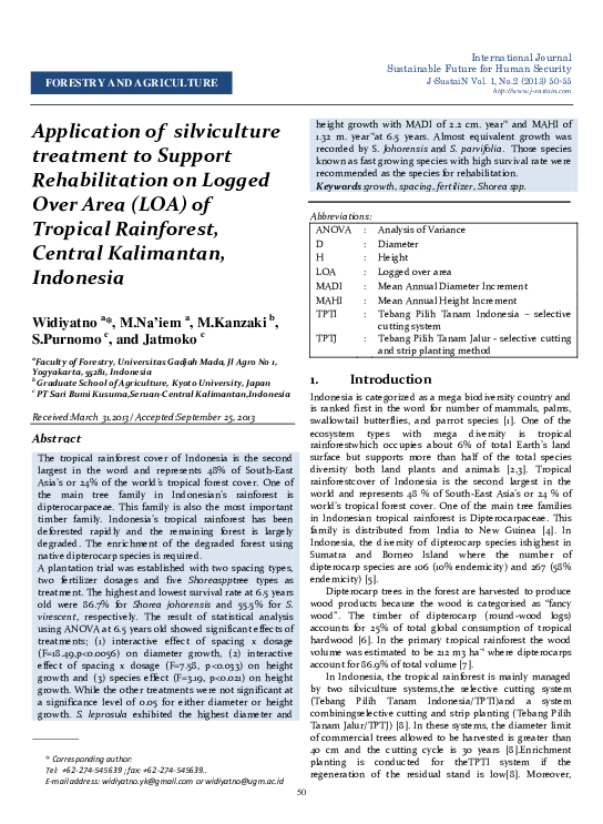 (PDF) Application of silviculture treatment to Support Rehabilitation ...