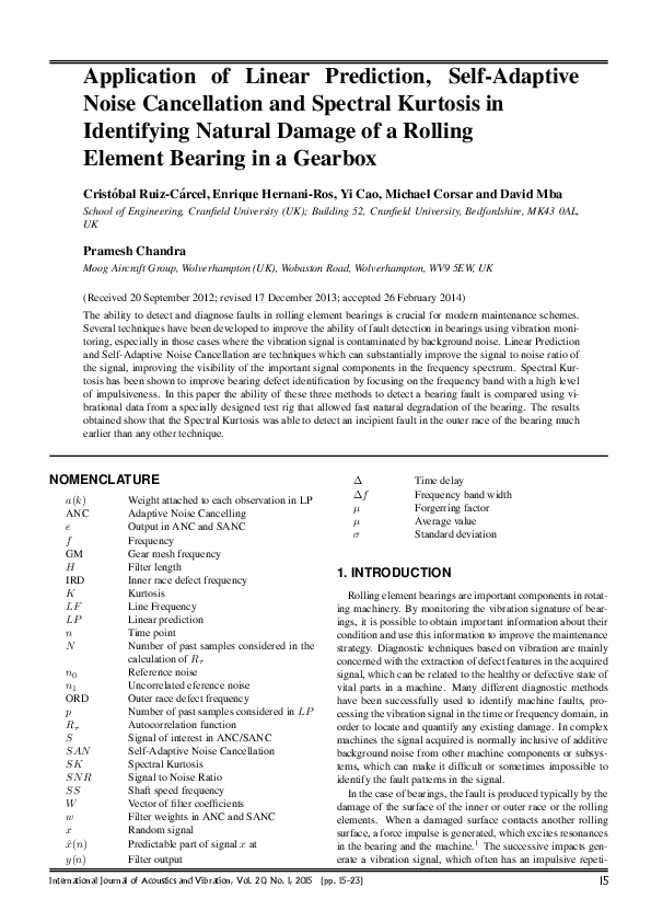 (PDF) Application of Linear Prediction, Self-Adaptive Noise Cancellation, and Spectral Kurtosis ...