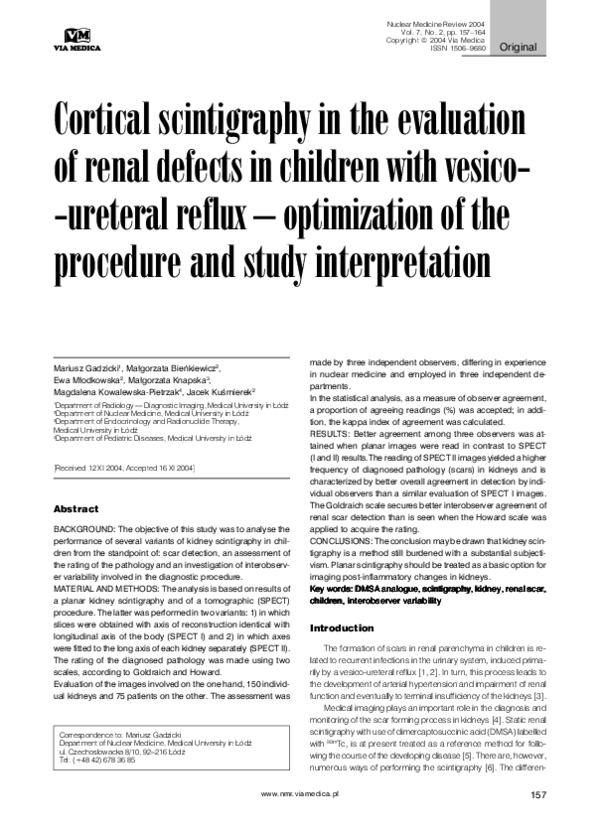 (PDF) Cortical scintigraphy in the evaluation of renal defects in ...