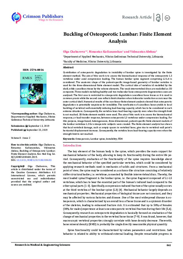 Pdf Buckling Of Osteoporotic Lumbar Finite Element Analysis