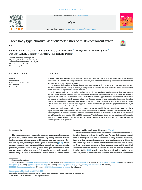 (PDF) Three body type abrasive wear characteristics of multi-component white cast irons