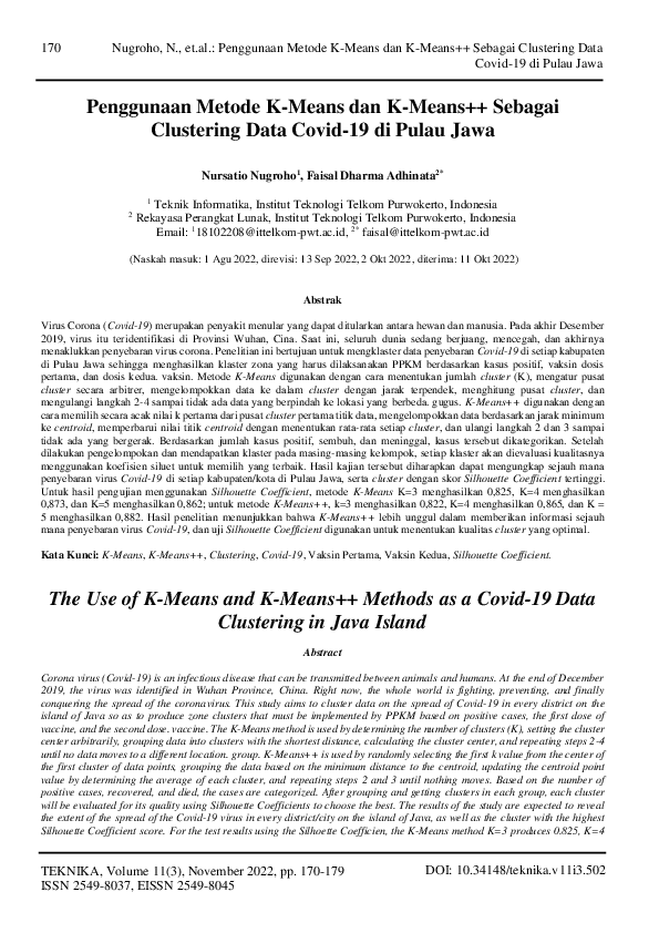 Pdf Penggunaan Metode K Means Dan K Means Sebagai Clustering Data