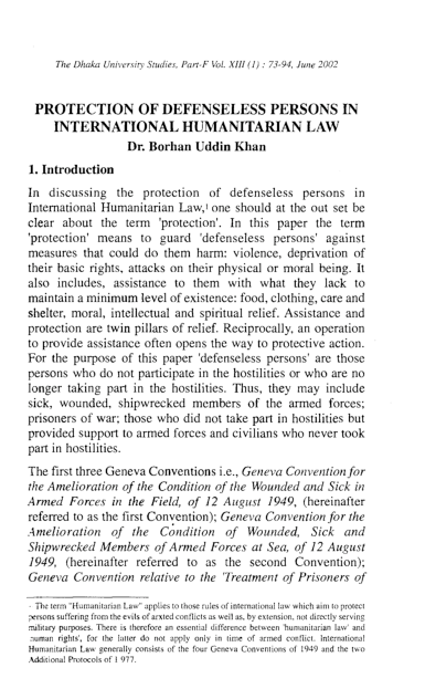 (PDF) Protection of defenseless persons in international humanitarian law
