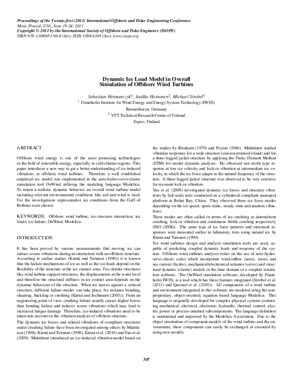 (PDF) Dynamic Ice Load Model in Overall Simulation of Offshore Wind ...