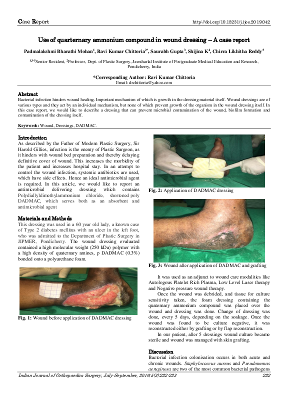 (PDF) Use of quarternary ammonium compound in wound dressing – A case ...