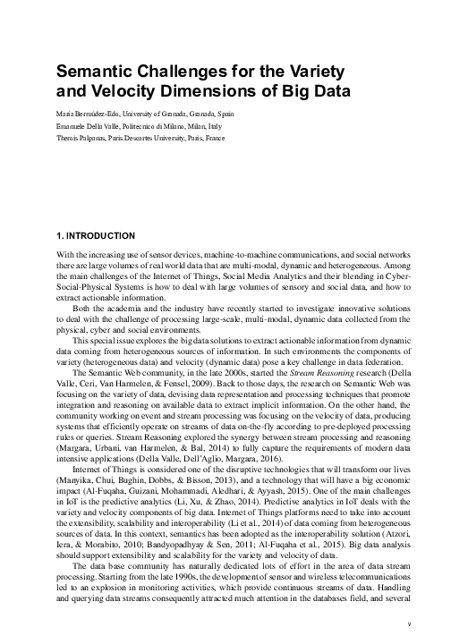 (PDF) Semantic Challenges for the Variety and Velocity Dimensions of ...
