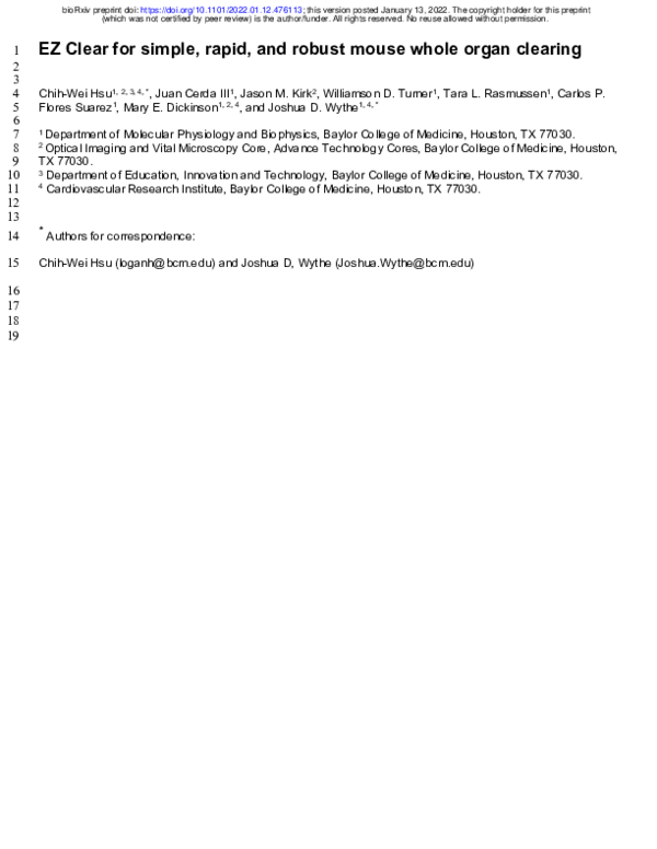 (PDF) EZ Clear for simple, rapid, and robust mouse whole organ clearing