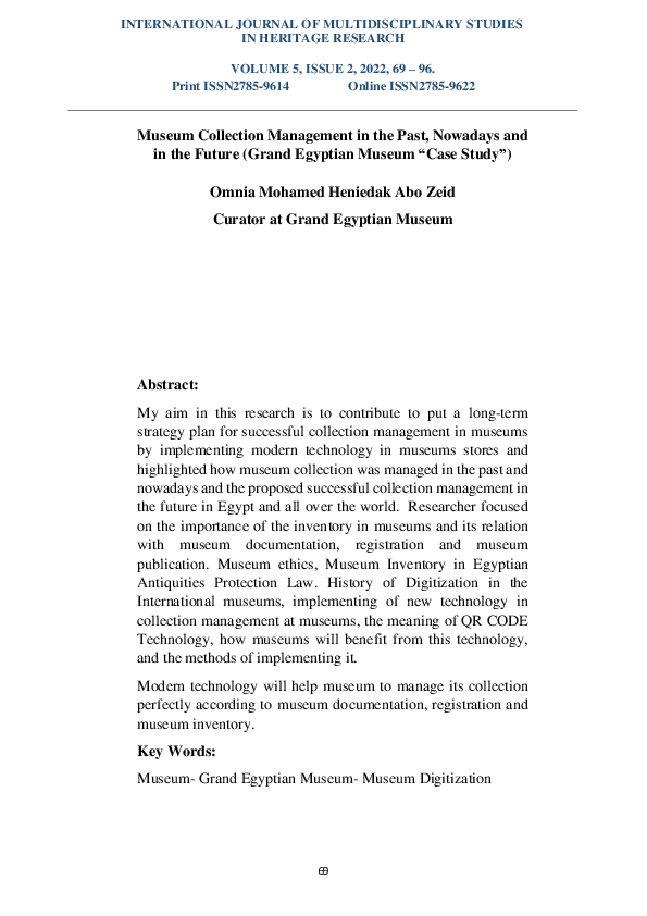 (PDF) Museum Collection Management in the Past, Nowadays and in the ...