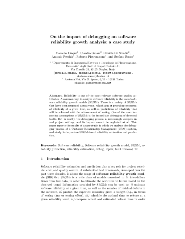 (PDF) On the Impact of Debugging on Software Reliability Growth Analysis: A Case Study