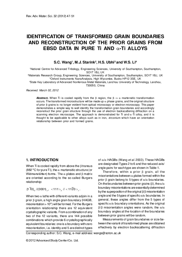 (PDF) Identification of transformed grain boundaries and reconstruction of the prior grains from ...