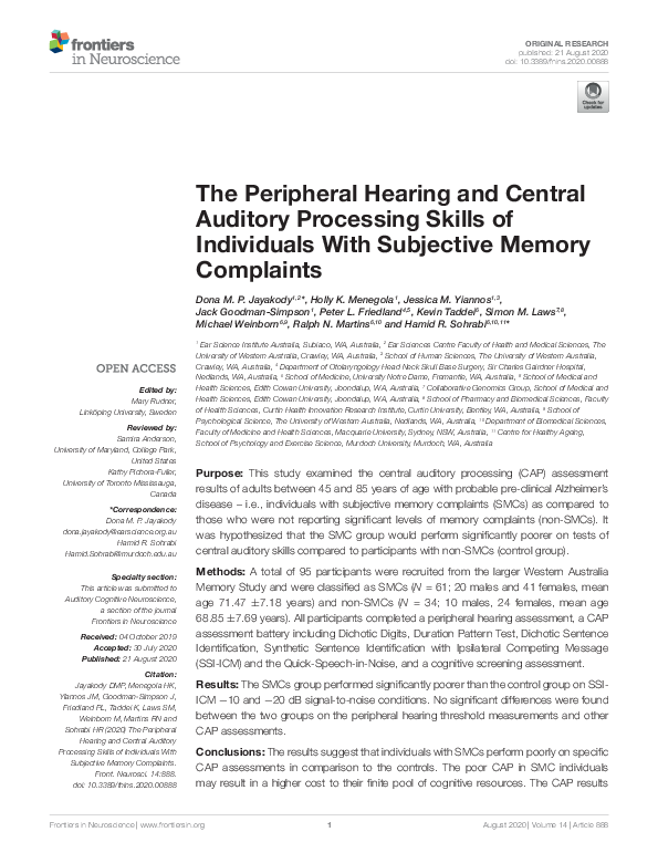(PDF) The Peripheral Hearing and Central Auditory Processing Skills of ...