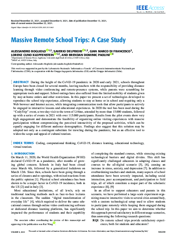 (PDF) Massive Remote School Trips: A Case Study