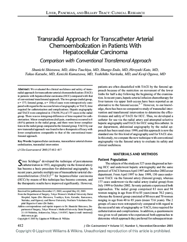 (PDF) Transradial Approach for Transcatheter Arterial Chemoembolization in Patients With ...