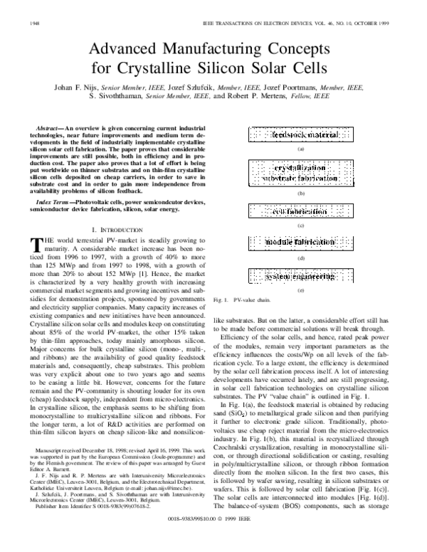 (PDF) Advanced manufacturing concepts for crystalline silicon solar cells