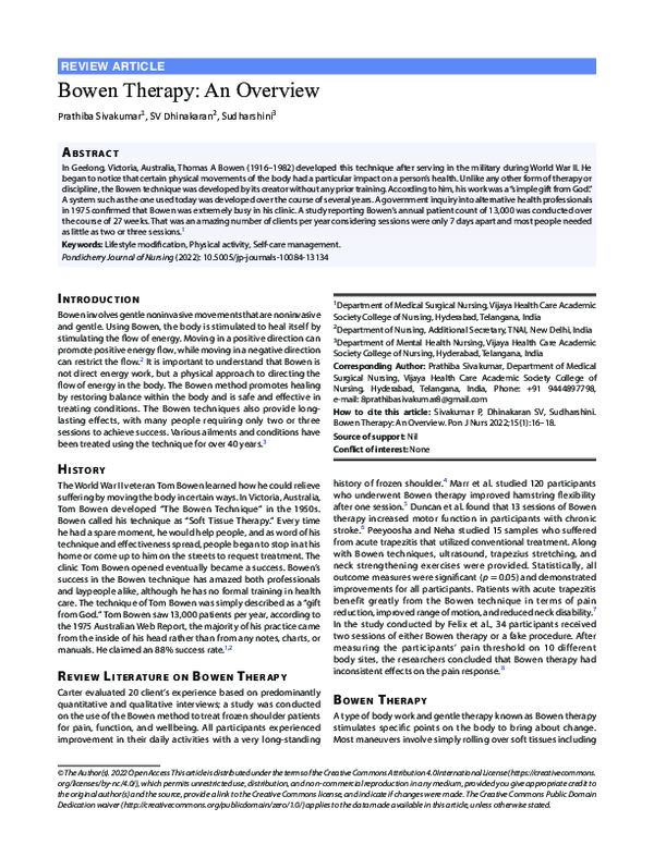 (PDF) Bowen Therapy: An Overview