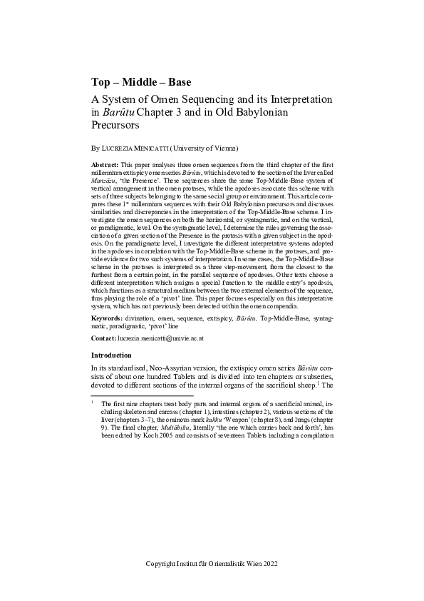 (PDF) Top -Middle -Base. A System of Omen Sequencing and its ...