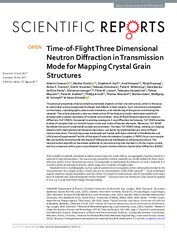 (PDF) Time-of-Flight Three Dimensional Neutron Diffraction in Transmission Mode for Mapping ...