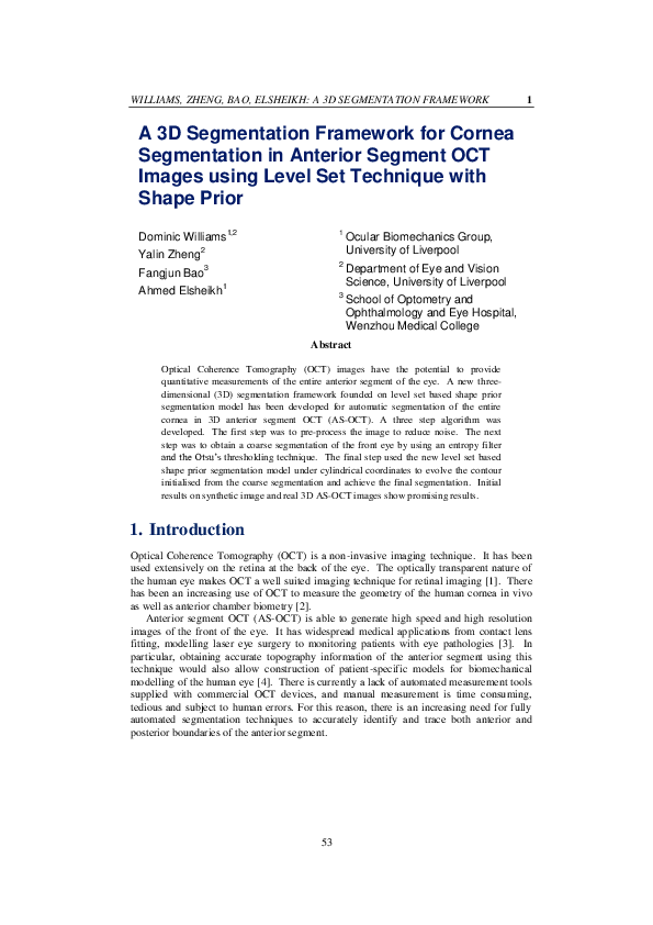 Pdf A 3d Segmentation Framework For Cornea Segmentation In Anterior