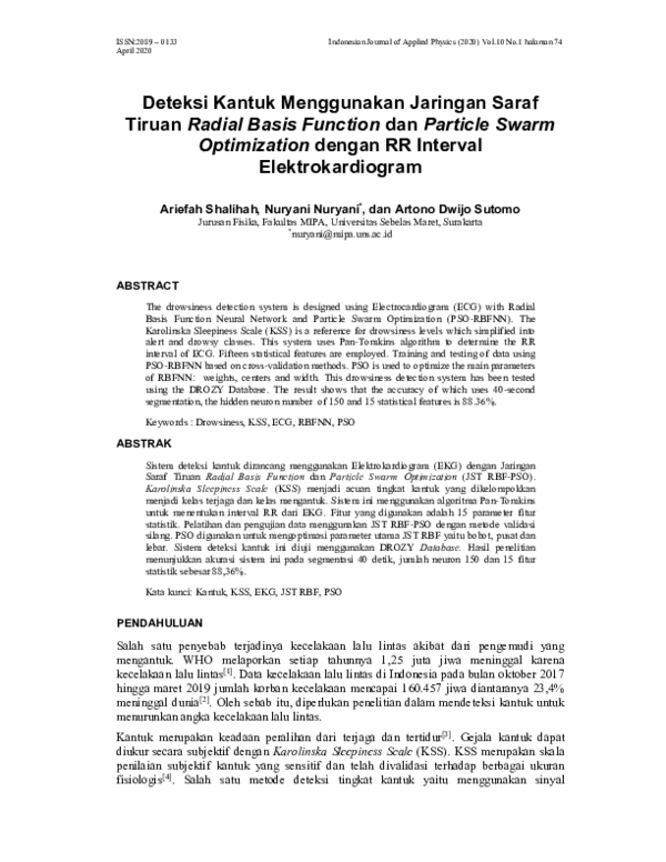 (PDF) Deteksi Kantuk Menggunakan Jaringan Saraf Tiruan Radial Basis Function dan Particle Swarm ...