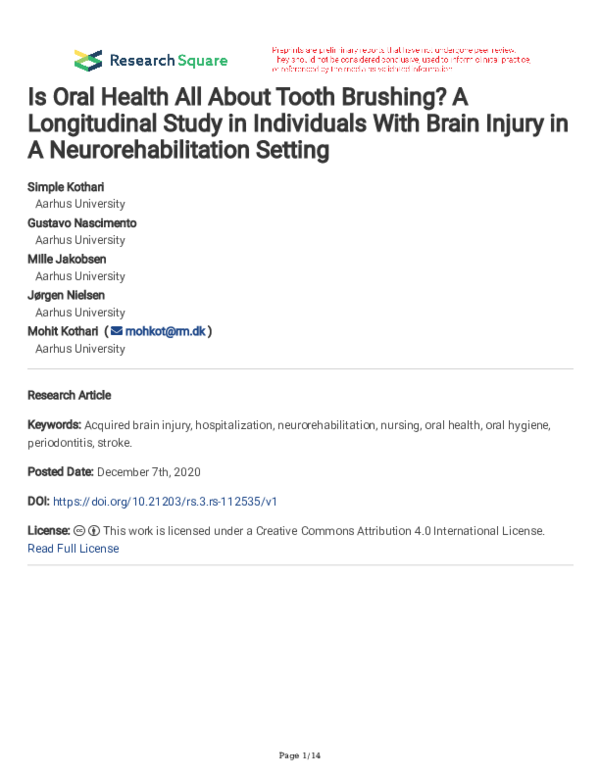 (PDF) Is Oral Health All About Tooth Brushing? A Longitudinal Study in ...