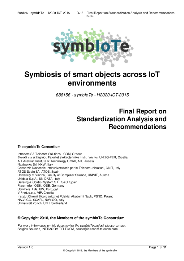 (PDF) D7/8 - Final Report on Standardization Analysis and Recommendations