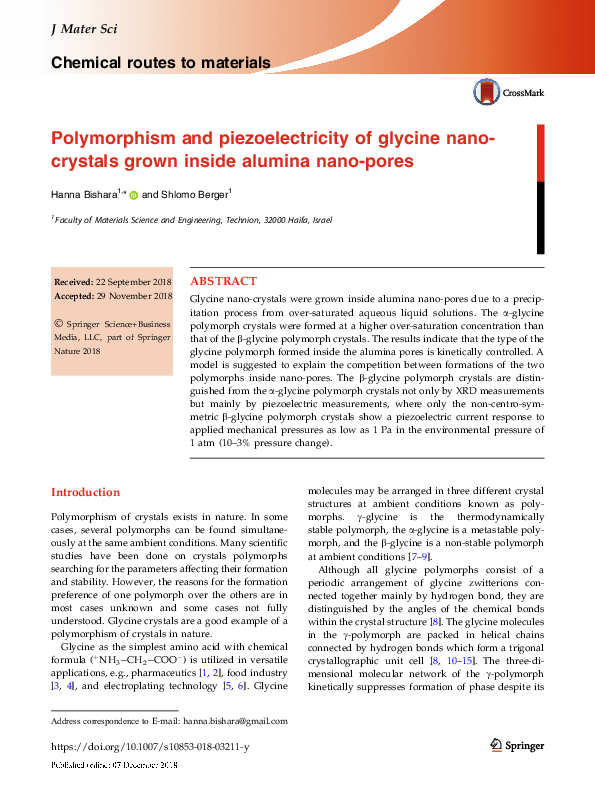 (PDF) Polymorphism and piezoelectricity of glycine nano-crystals grown ...