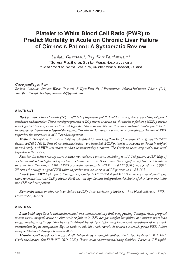 (PDF) Platelet to White Blood Cell Ratio (PWR) to Predict Mortality in ...