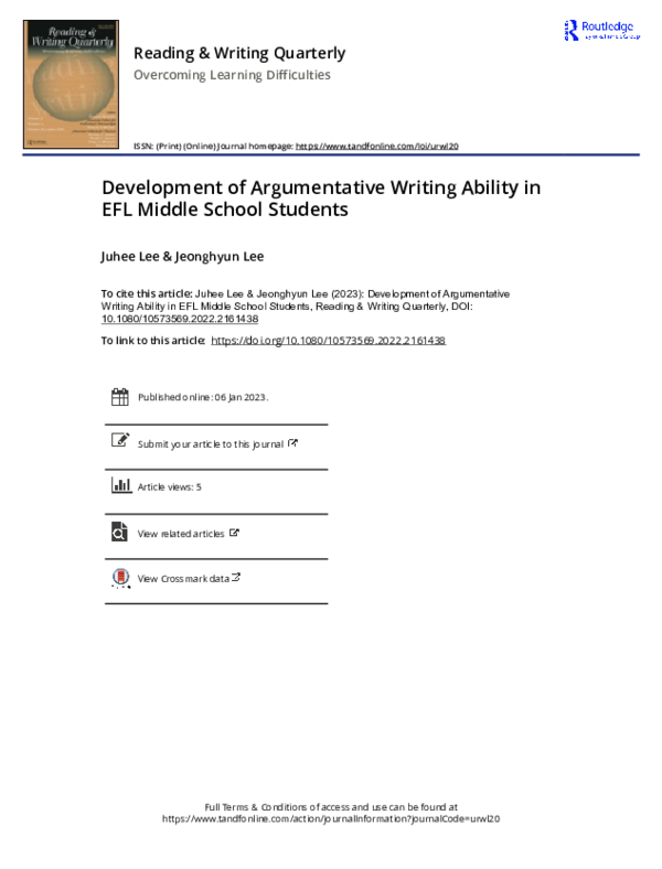 (PDF) Development of Argumentative Writing Ability in EFL Middle School ...