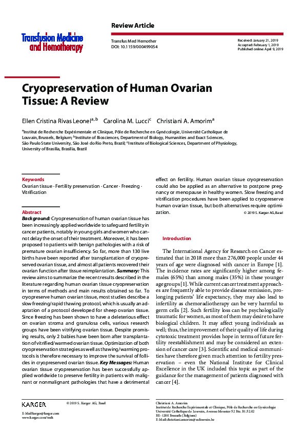 (PDF) Cryopreservation of Human Ovarian Tissue: A Review
