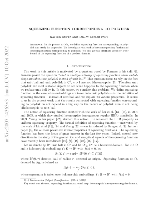Pdf Squeezing Function Corresponding To Polydisk Sanjay Kumar Pant
