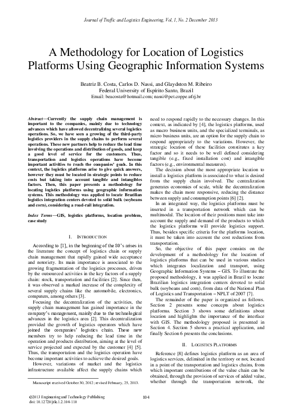 (PDF) A Methodology for Location of Logistics Platforms Using ...