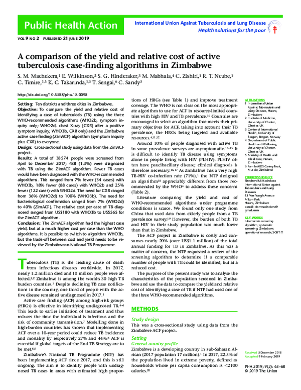 Pdf A Comparison Of The Yield And Relative Cost Of Active Tuberculosis Case Finding Algorithms