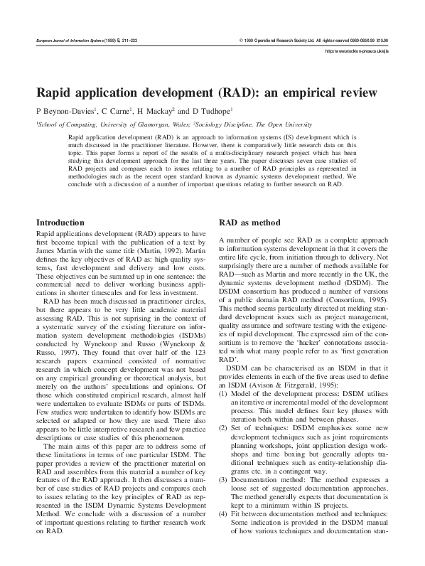 (PDF) Rapid application development (RAD): an empirical review