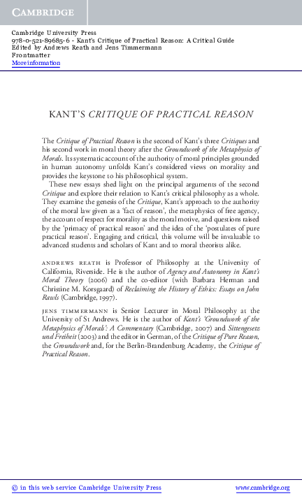 (PDF) Kant'sCritique of Practical Reason