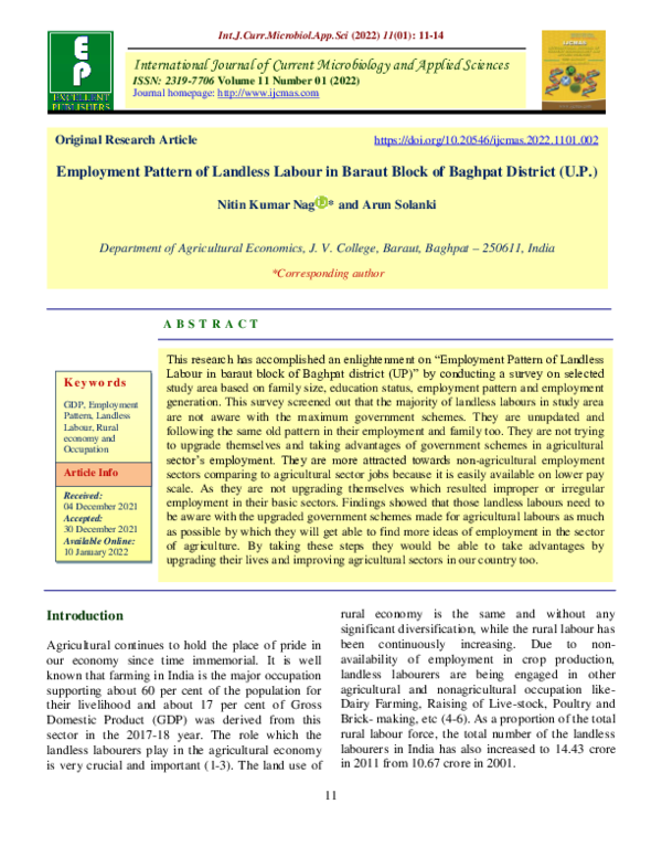(PDF) Employment Pattern of Landless Labour in Baraut Block of Baghpat ...