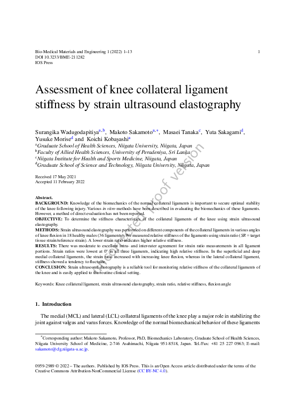 (PDF) Assessment of knee collateral ligament stiffness by strain ...