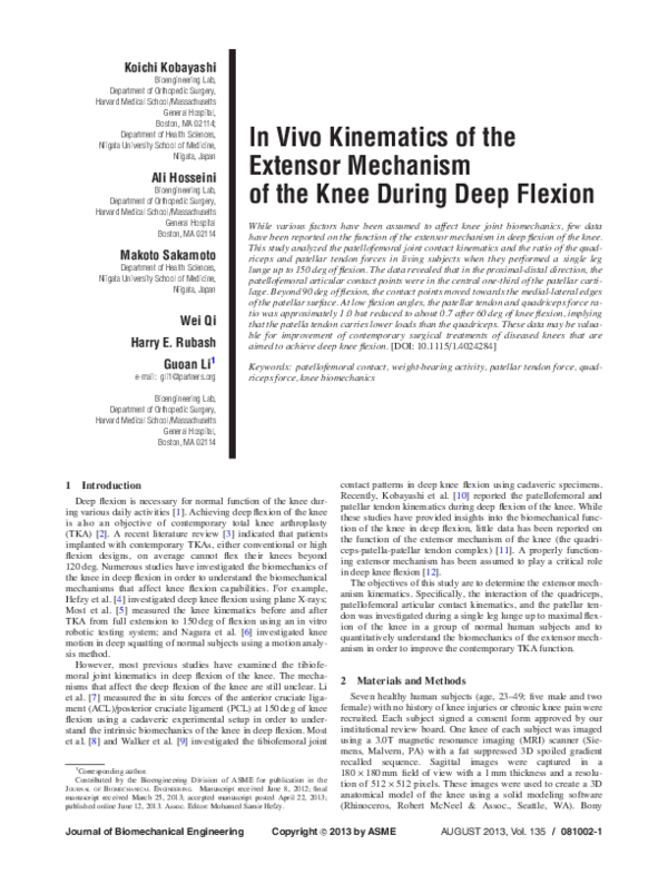 (PDF) In Vivo Kinematics of the Extensor Mechanism of the Knee During ...