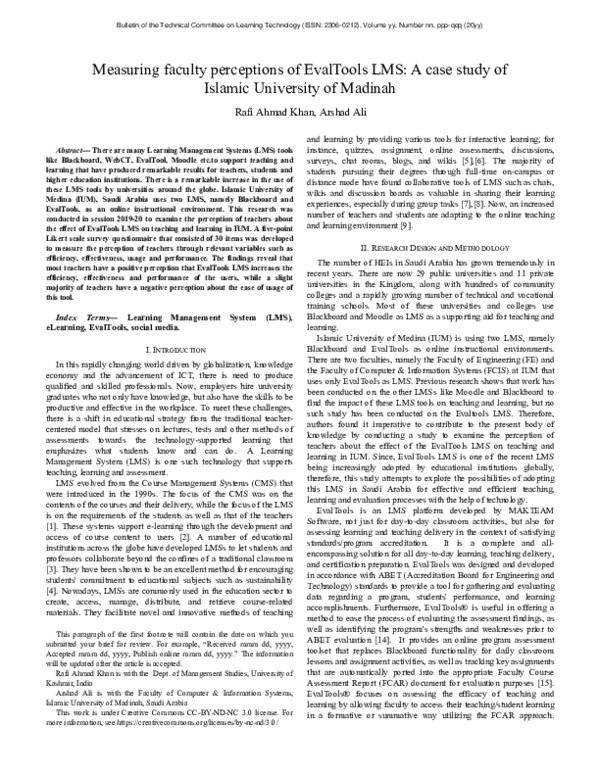 (PDF) Measuring faculty perceptions of EvalTools LMS A case study of Islamic University of Madinah
