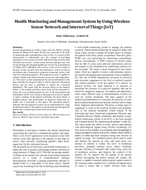 (PDF) Health Monitoring and Management System by Using Wireless Sensor Network and Internet of ...