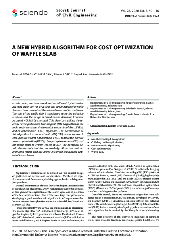 (PDF) A New Hybrid Algorithm for Cost Optimization of Waffle Slab | davood shayegan - Academia.edu