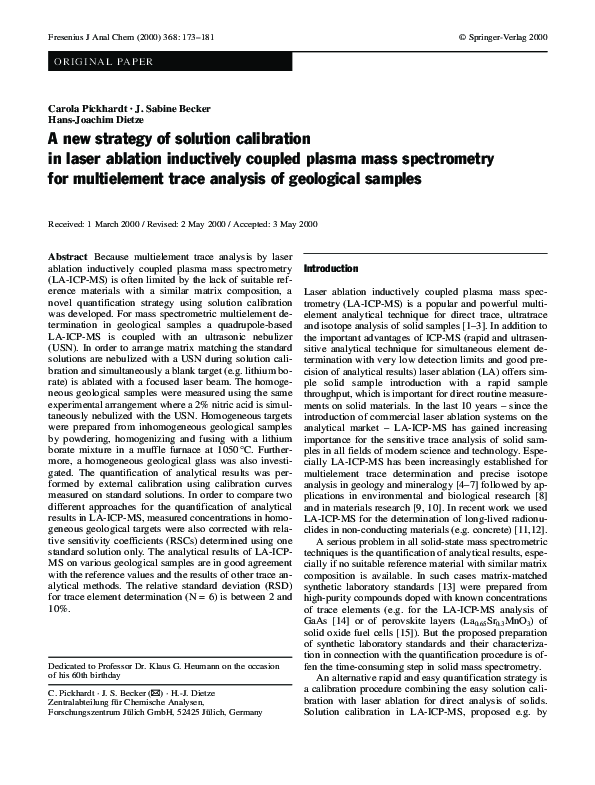 A new strategy of solution calibration in laser ablation inductively coupled plasma mass ...