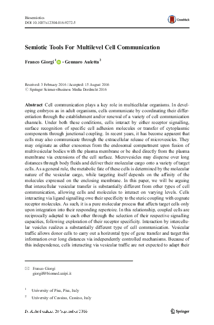 (PDF) Semiotic Tools For Multilevel Cell Communication