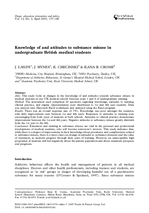 (PDF) Knowledge of and attitudes to substance misuse in undergraduate ...