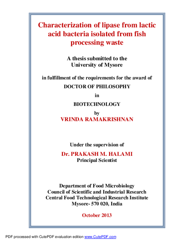 (PDF) Characterization of lipase from lactic acid bacteria isolated ...