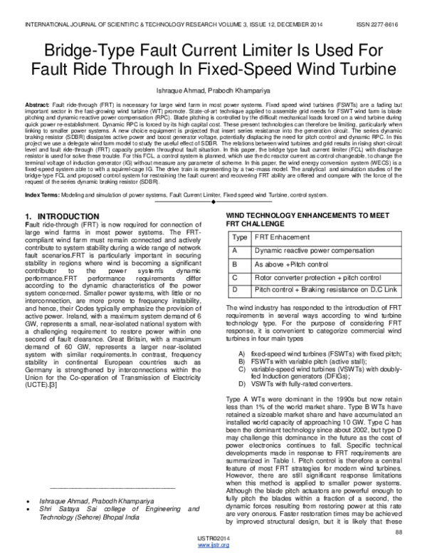 (PDF) Bridge-Type Fault Current Limiter Is Used For Fault Ride Through ...